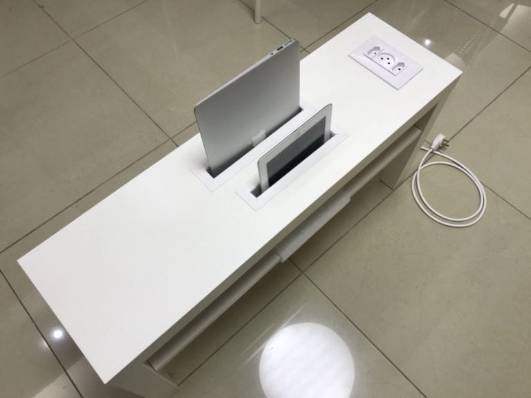 Multi-device charging station built into an IKEA bench
