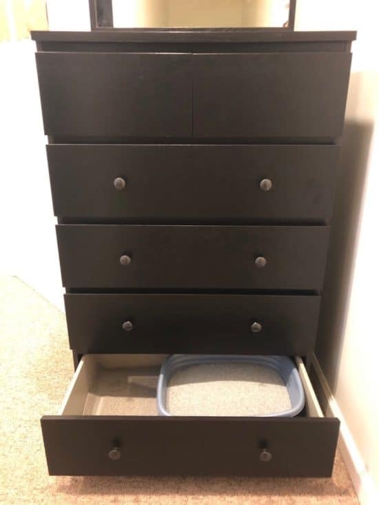 Hide a cat litter box in a MALM chest of drawers