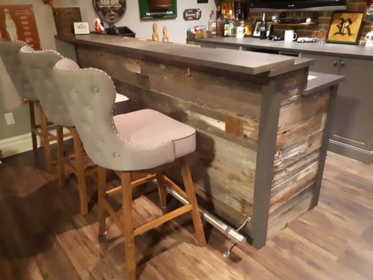 Transforming kitchen cabinets to a rustic bar