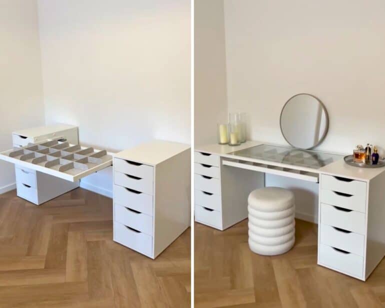 5 IKEA Items, One Seriously Glam Vanity Desk Setup